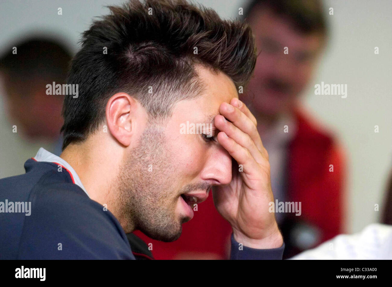 Gavin Henson the Welsh rugby player puts his hand on his head Stock ...