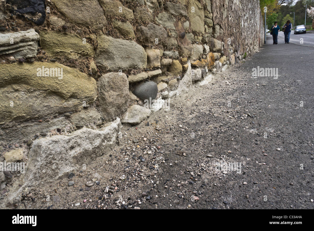 Stone wall - erosion by weathering, stone and mortar perished and ...