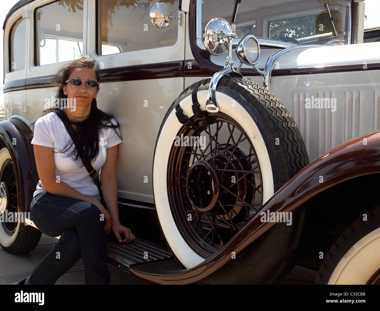 -Woman with Classic Car Stock Photo - Alamy