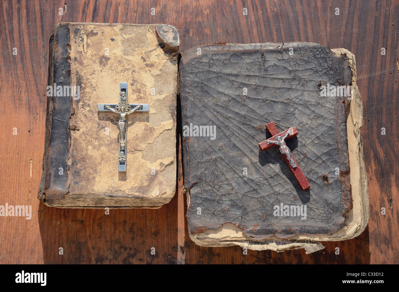 two old religious books covers with crucifixions Stock Photo - Alamy