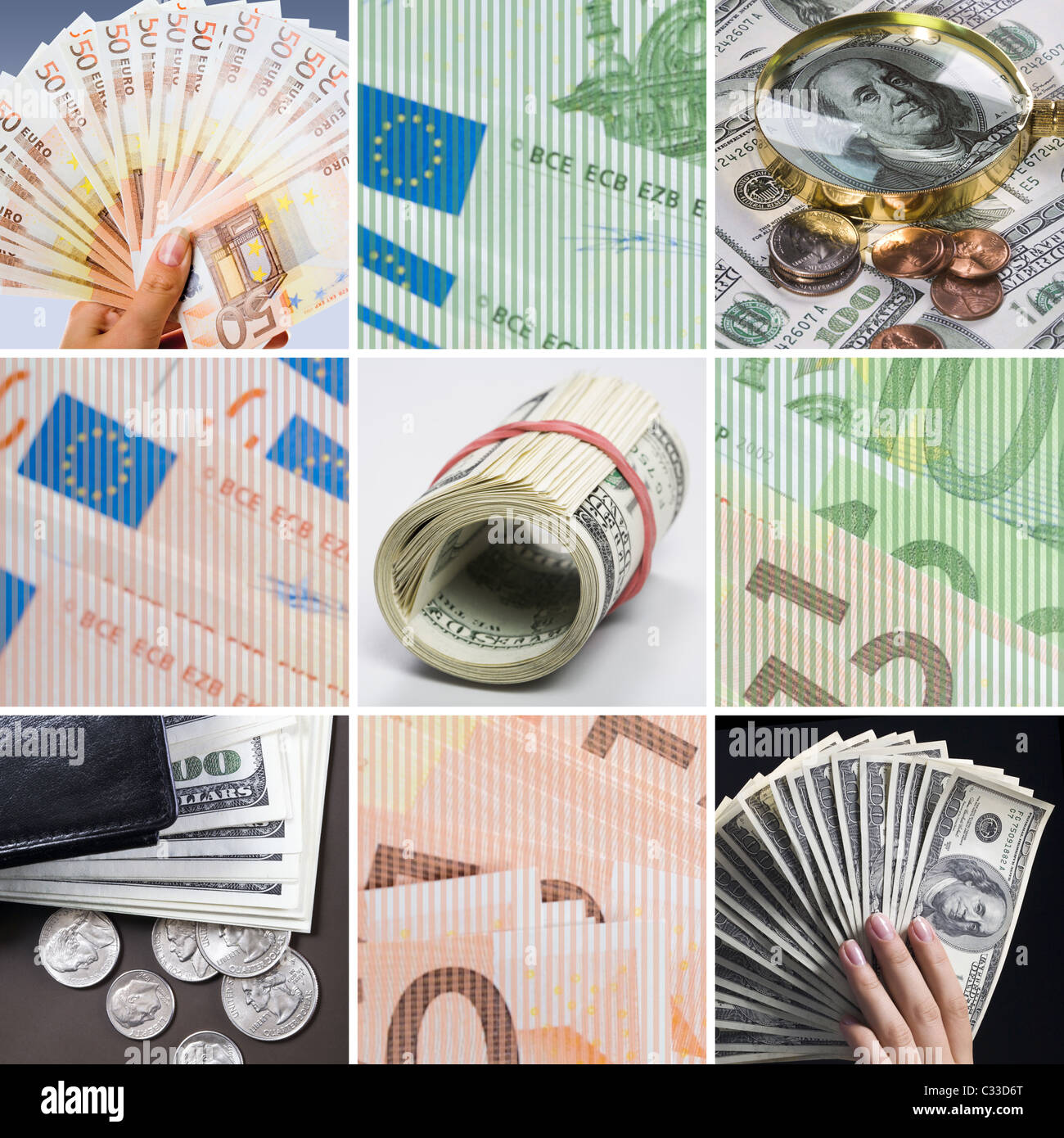 Collage of different cash Stock Photo - Alamy