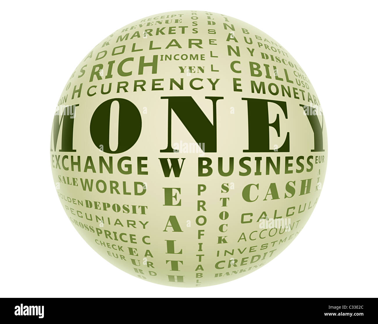 sphere with words isolated on white: everything about money Stock Photo ...