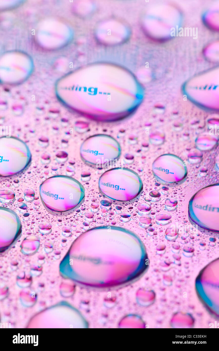 Envelope symbol reflected in the drops of water. Close-up of water ...