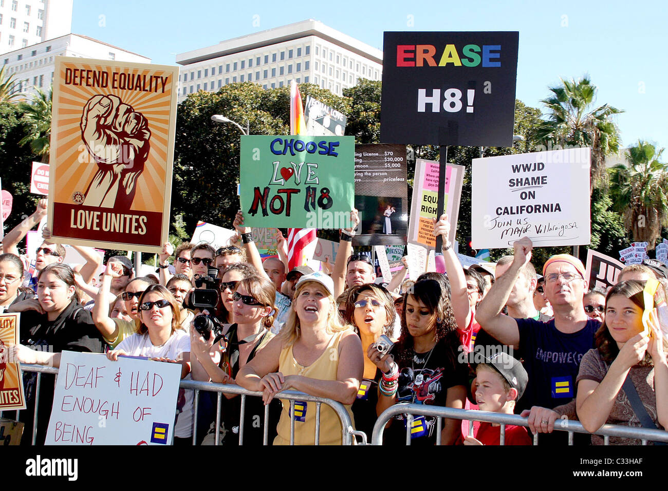 Atmosphere No on Prop 8 Protest Rally held at Los Angeles City Hall ...