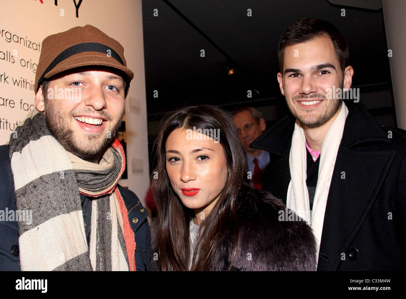 Derek Blasberg, Jen Brill and guest The Rx art party at Milk Gallery ...