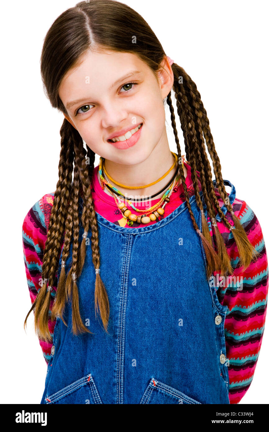 Portrait of a girl posing and smiling isolated over white Stock Photo ...