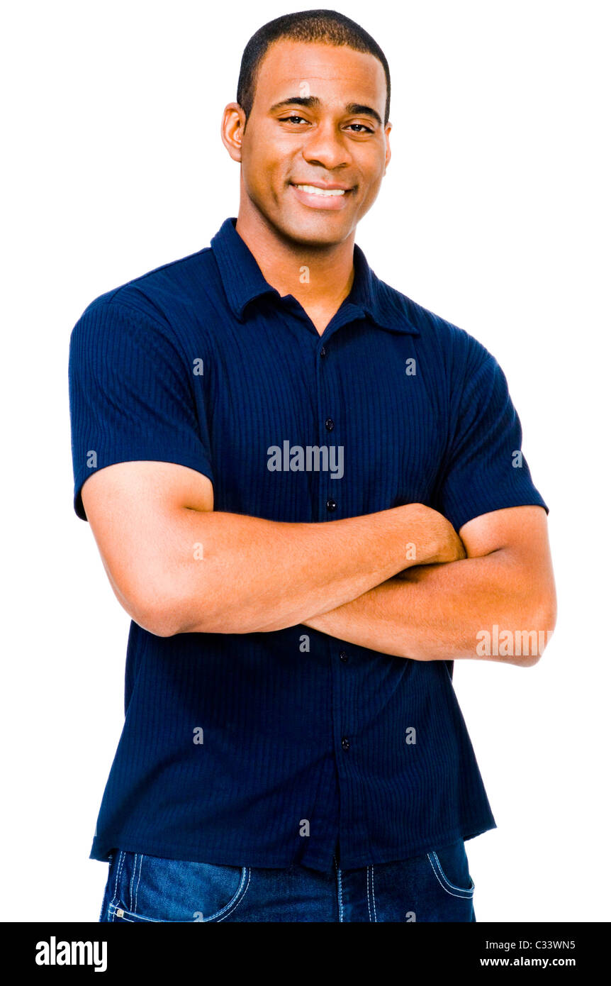 Confident man posing and smiling isolated over white Stock Photo - Alamy