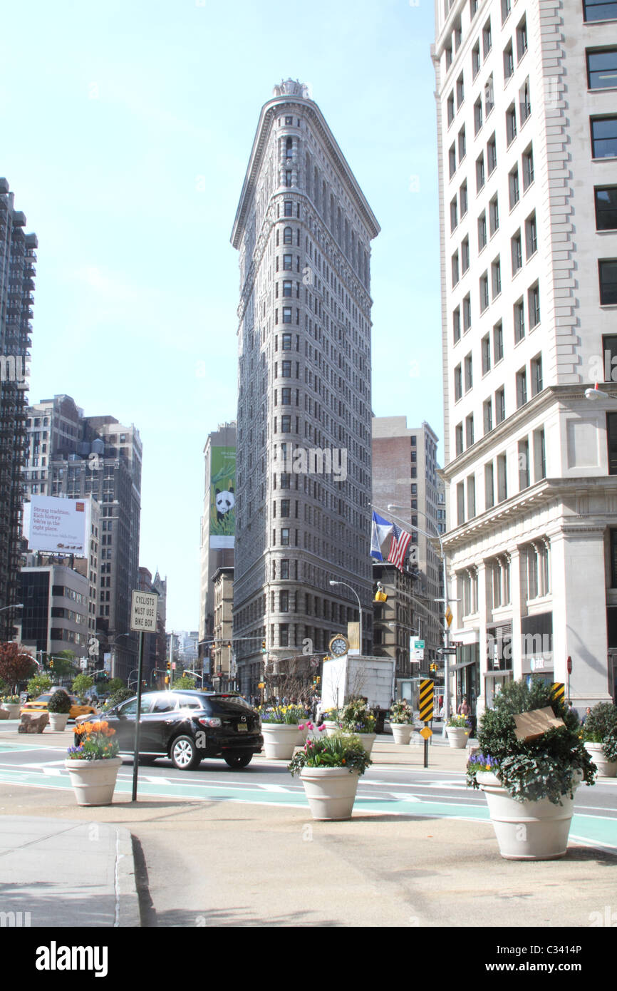 View of the Flat Iron Building in Manhattan New York during early ...