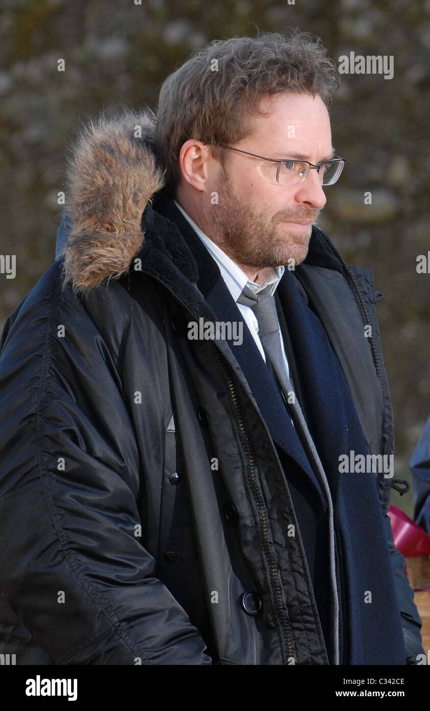 Ardal O'Hanlon on the film set of 'Wide Open Spaces' in a quarry which ...