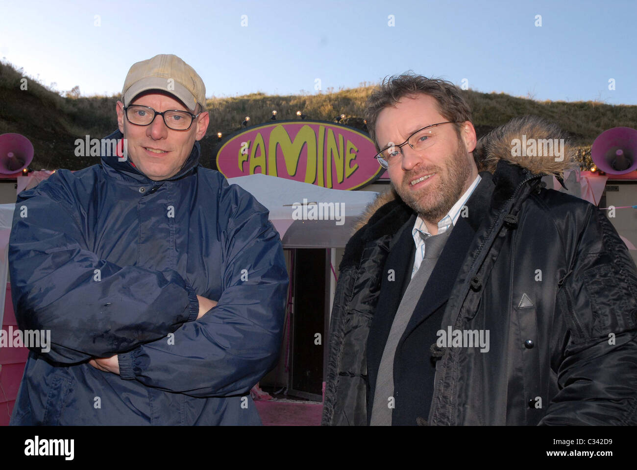 Arthur Mathews and Ardal O'Hanlon on the film set of 'Wide Open Spaces ...