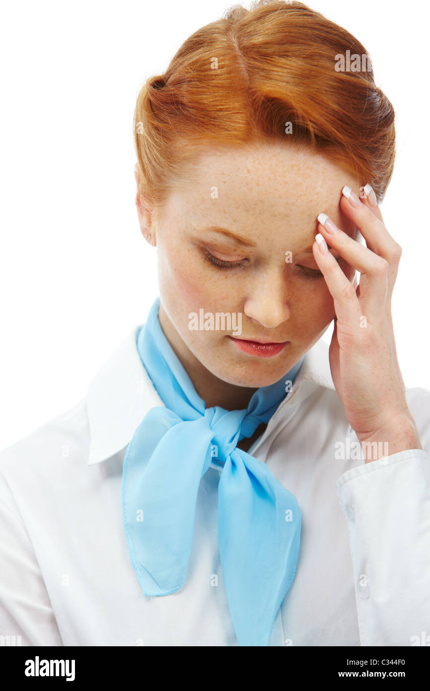 Image of worried woman isolated on white background Stock Photo - Alamy