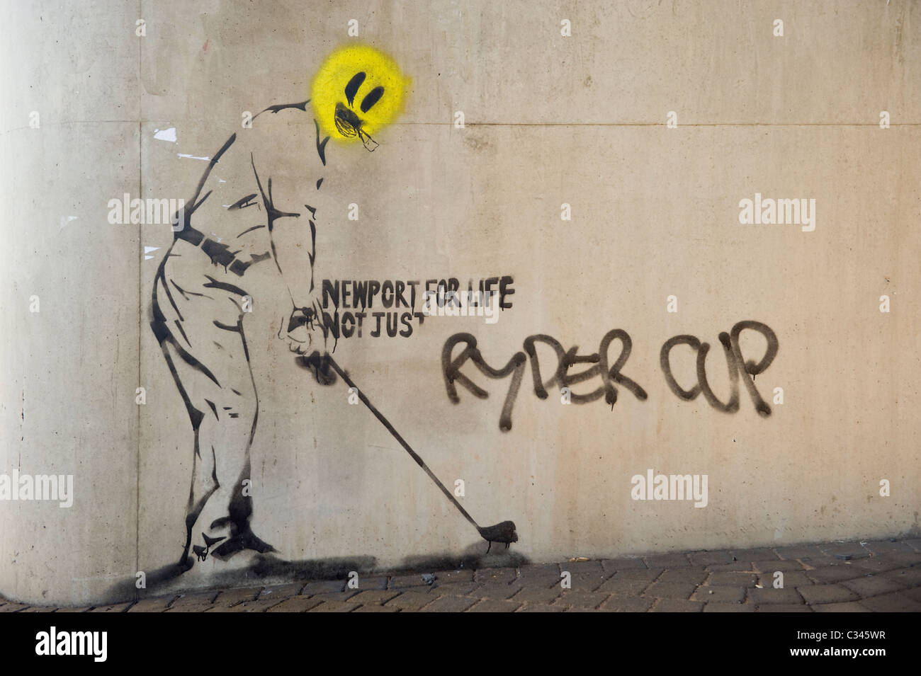 NEWPORT FOR LIFE NOT JUST THE RYDER CUP roadside graffiti under flyover ...