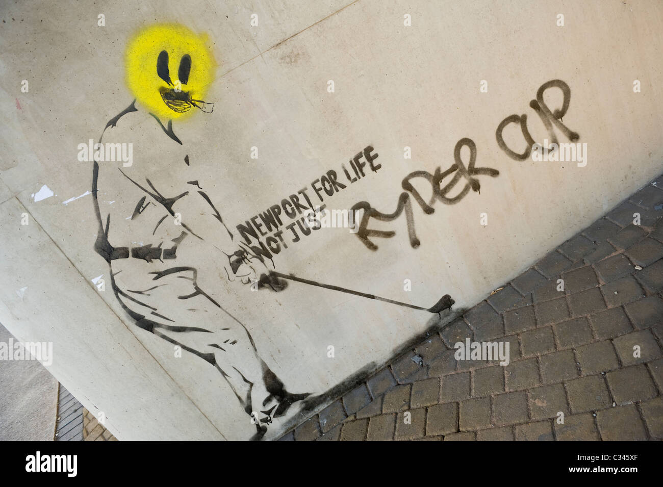 NEWPORT FOR LIFE NOT JUST THE RYDER CUP roadside graffiti under flyover ...