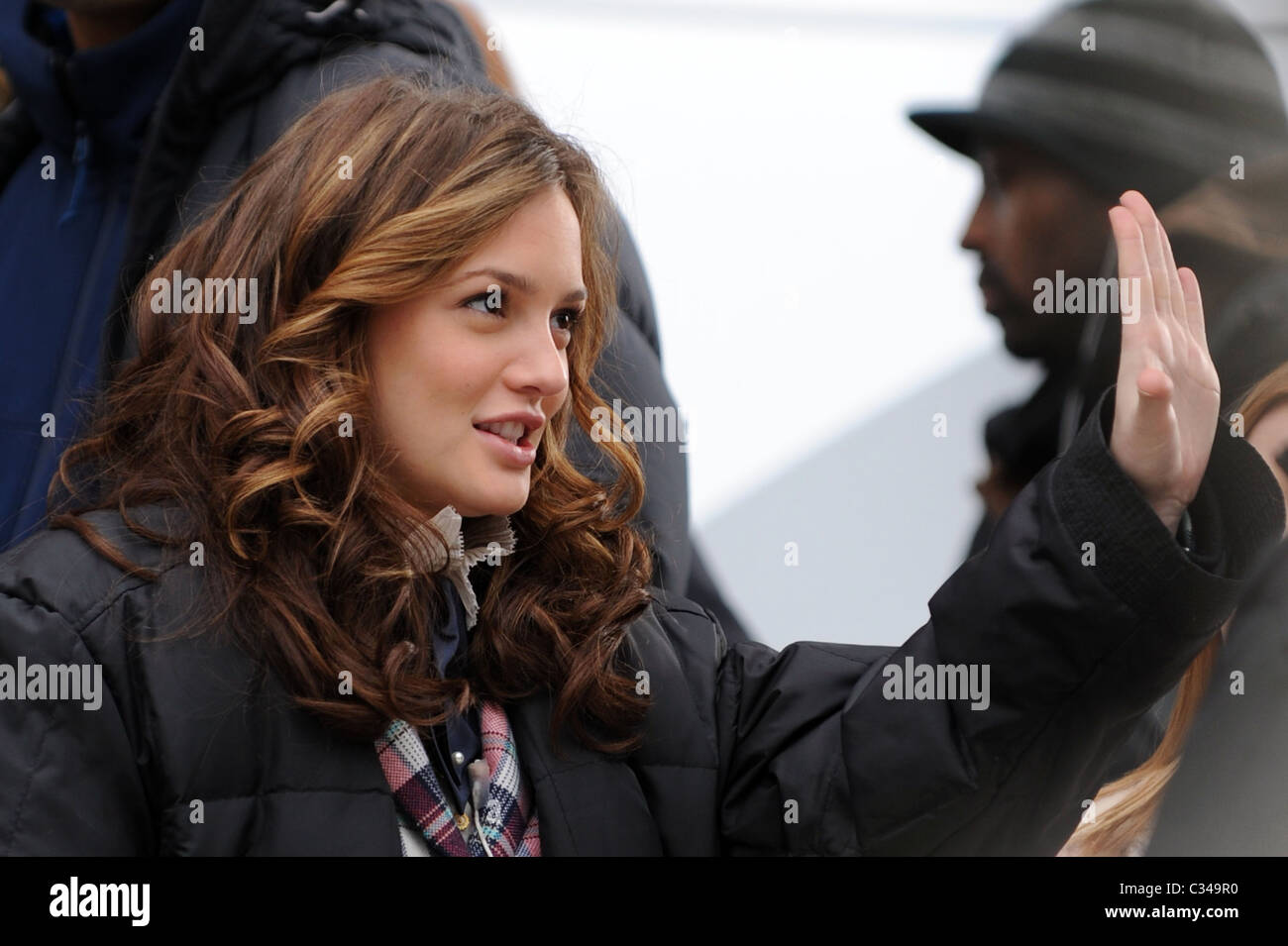 Leighton Meister on the set of 'Gossip Girl' filming on the Upper East ...