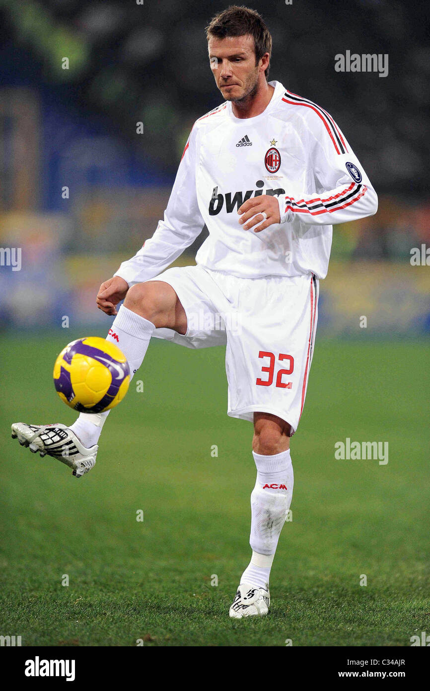 David Beckham controls the ball whilst playing a Serie A match for A.C ...