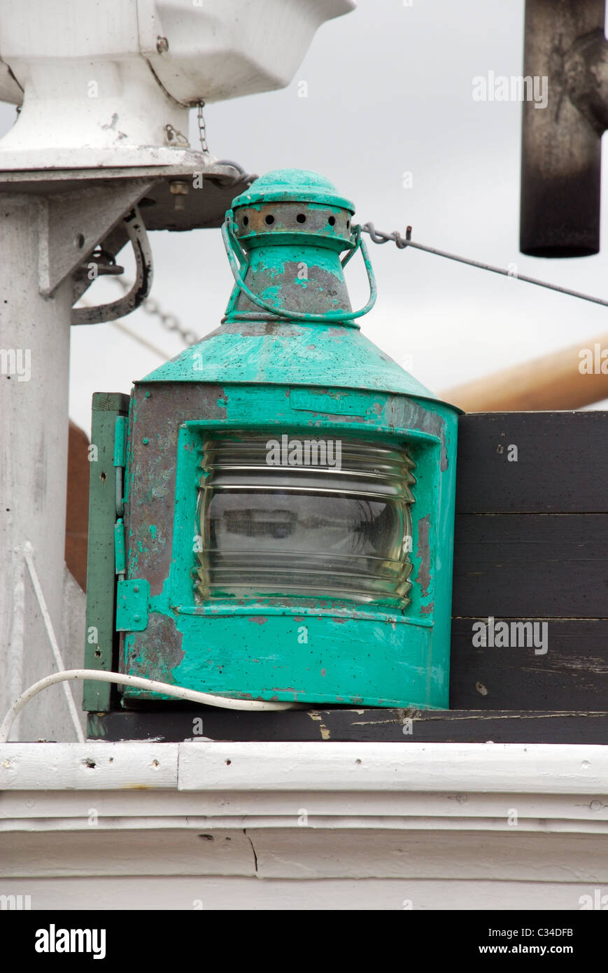 Turquoise colour portlight onboard traditional wooden ship, Brest 2008 ...