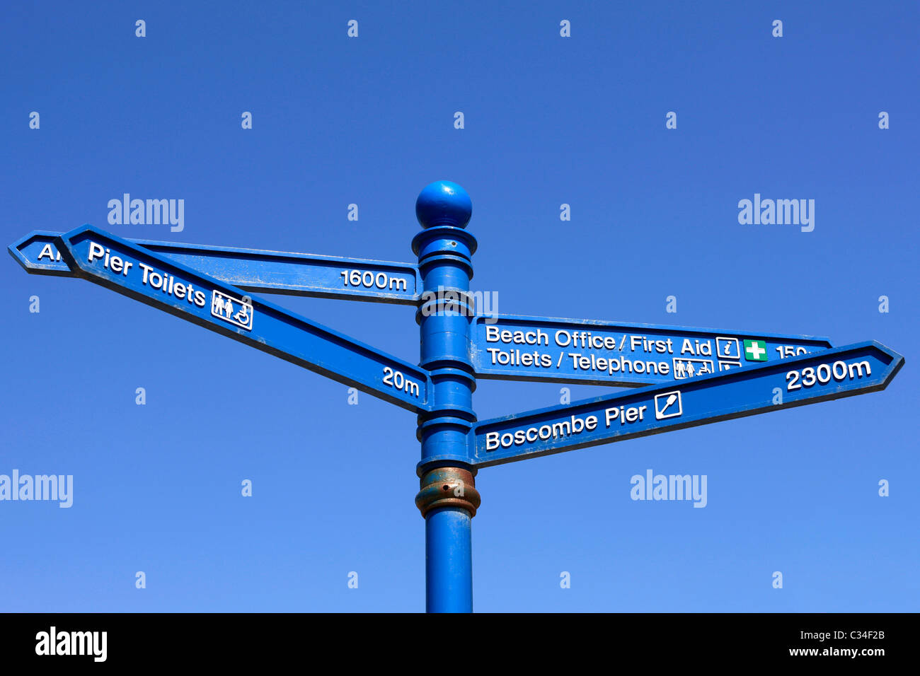 Seafront Signpost in Bournemouth Dorset Stock Photo - Alamy