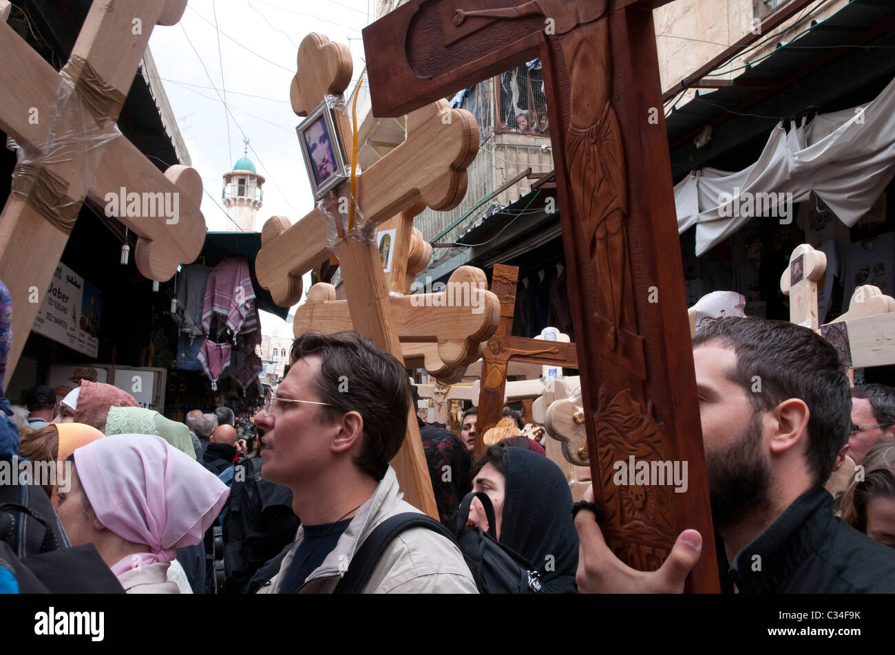 Good Friday processions along the way of the cross (Via Dolorosa) in ...