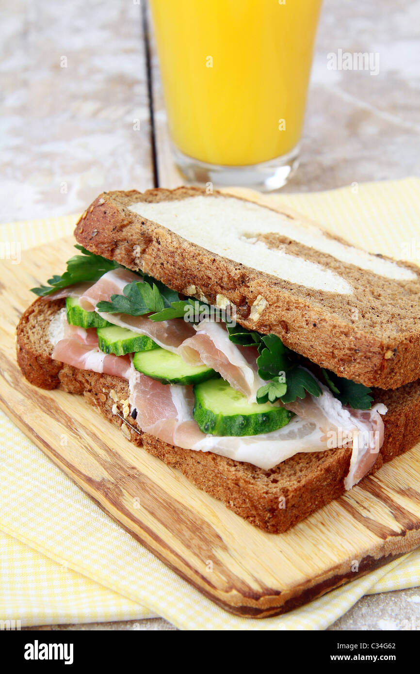 Sandwich with ham and pickles on rye bread Stock Photo - Alamy