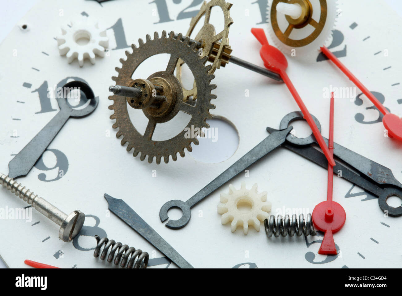 deconstructed old clock mechanism details Stock Photo - Alamy