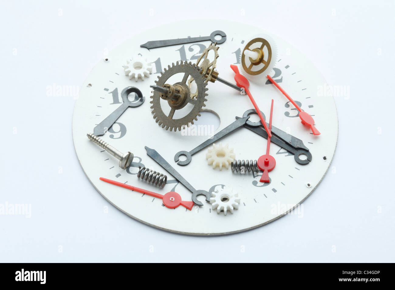deconstructed old clock mechanism details Stock Photo - Alamy