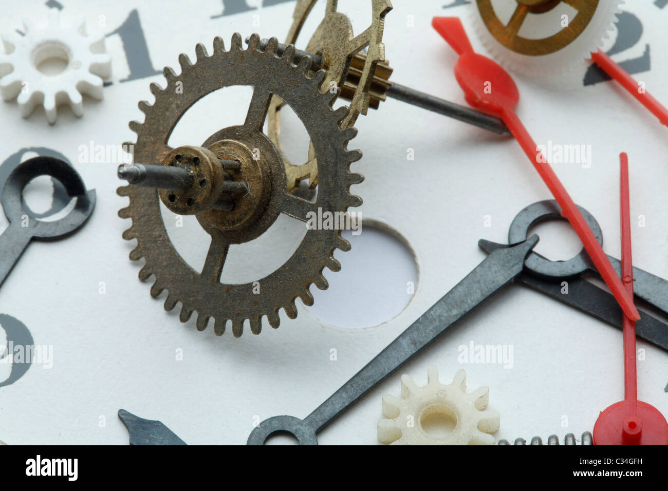 deconstructed old clock mechanism details Stock Photo - Alamy