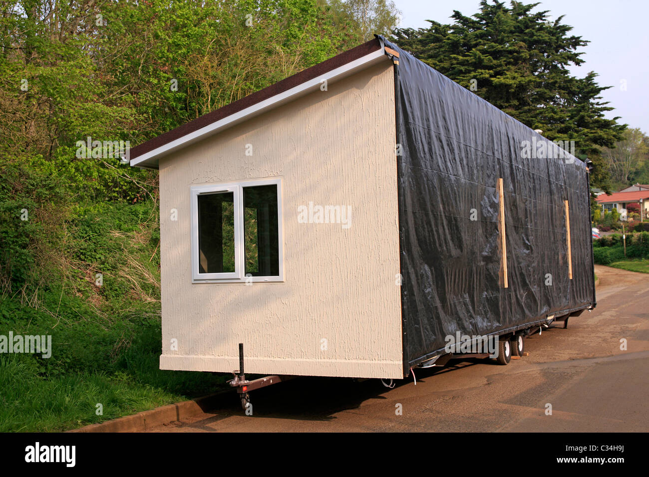 Half of a Prefabricated Mobile Home ready to be sited Stock Photo - Alamy