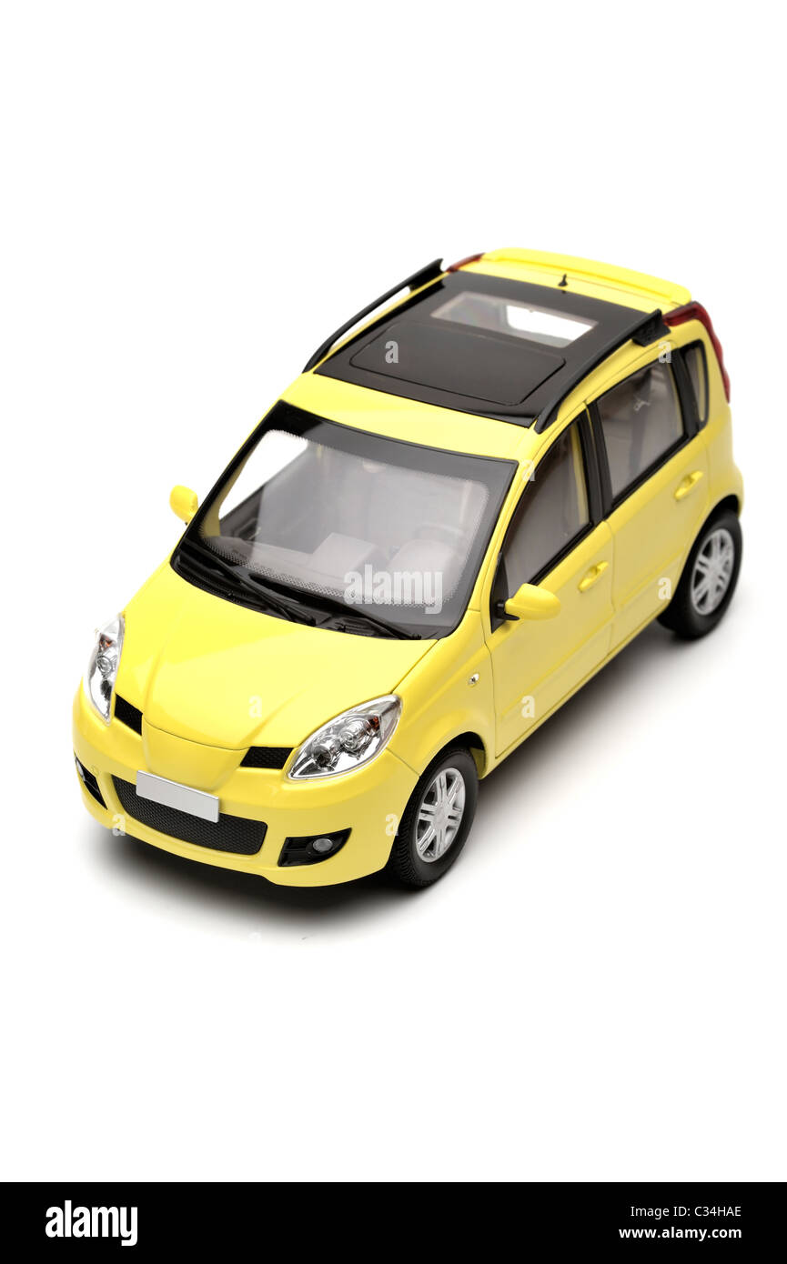 Generic modern yellow family car model on a white background, isolated ...