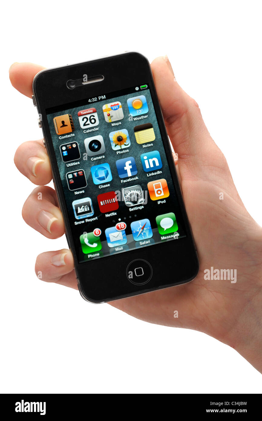 Female hand holding iphone hi-res stock photography and images - Alamy