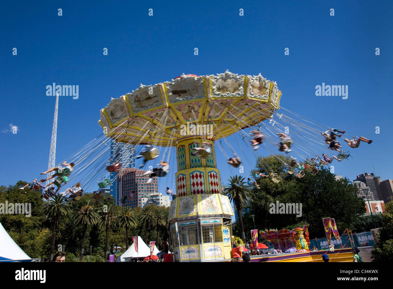 Carousel at the Moomba festival in Melbourne, Australia, with Eureka ...