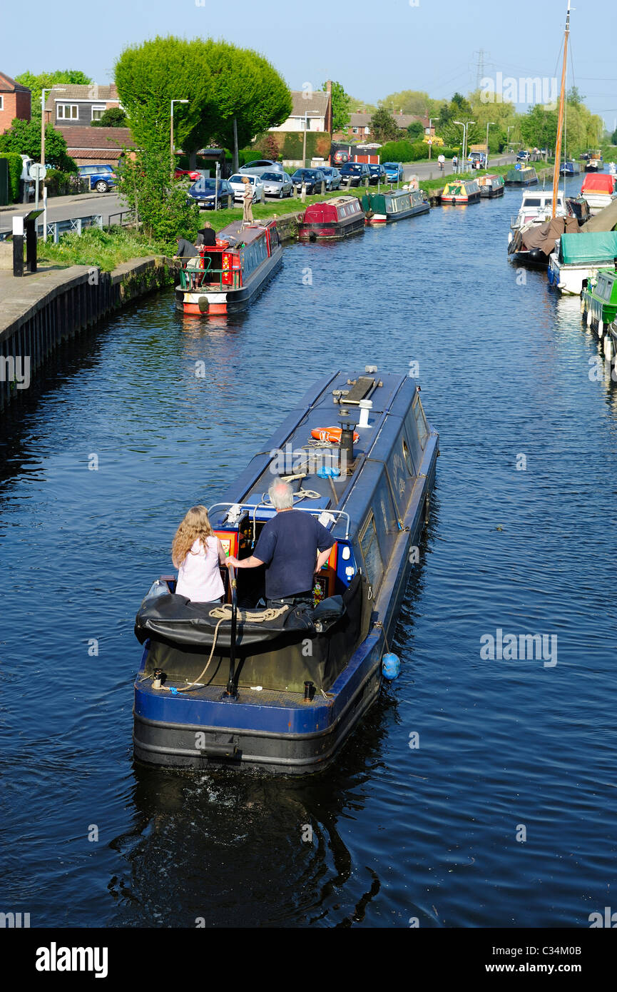 couple enjoying a trip on a narrowboat beeston nottingham england uk ...