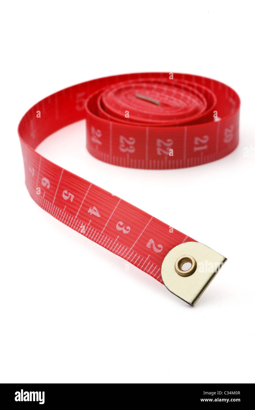 Red tape-line, isolated on a white background Stock Photo - Alamy