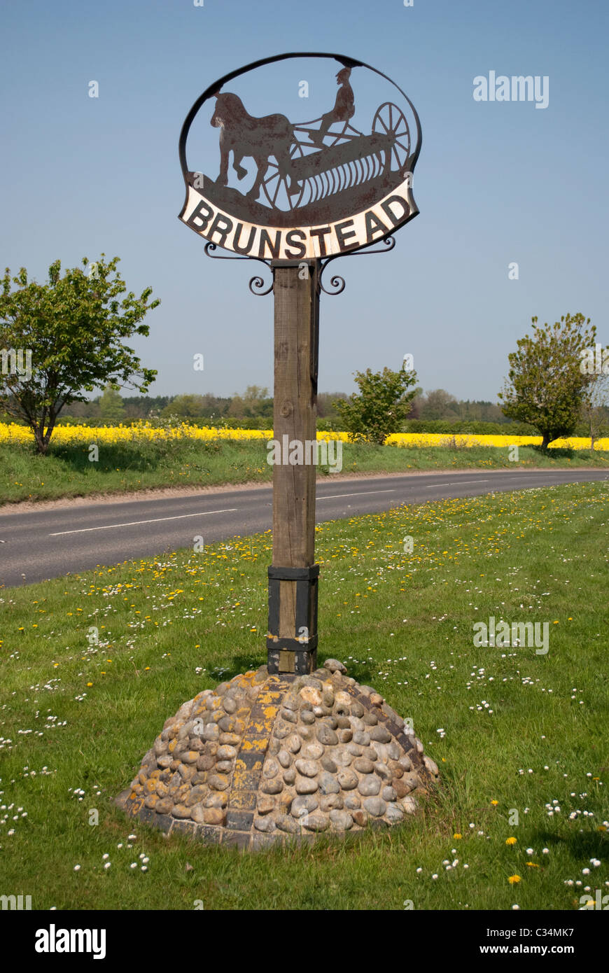The Brunstead village sign, Norfolk Stock Photo - Alamy