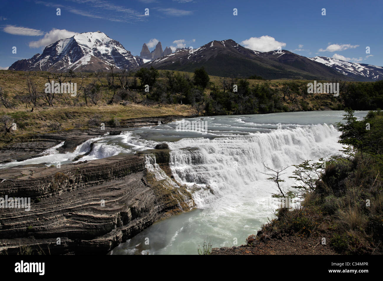 Views of Torres del Paine and River Paine, Patagonia, Chile, South ...