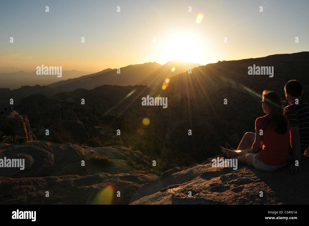 Tourists at Windy Point Vista on Mount Lemmon, Tucson, Arizona, USA ...