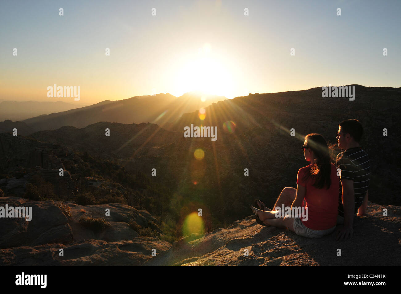 Tourists at Windy Point Vista on Mount Lemmon, Tucson, Arizona, USA ...