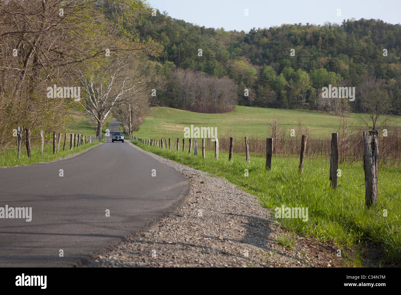 Great Smoky Mountains National Park, Tennessee - Car on a road in Cades ...