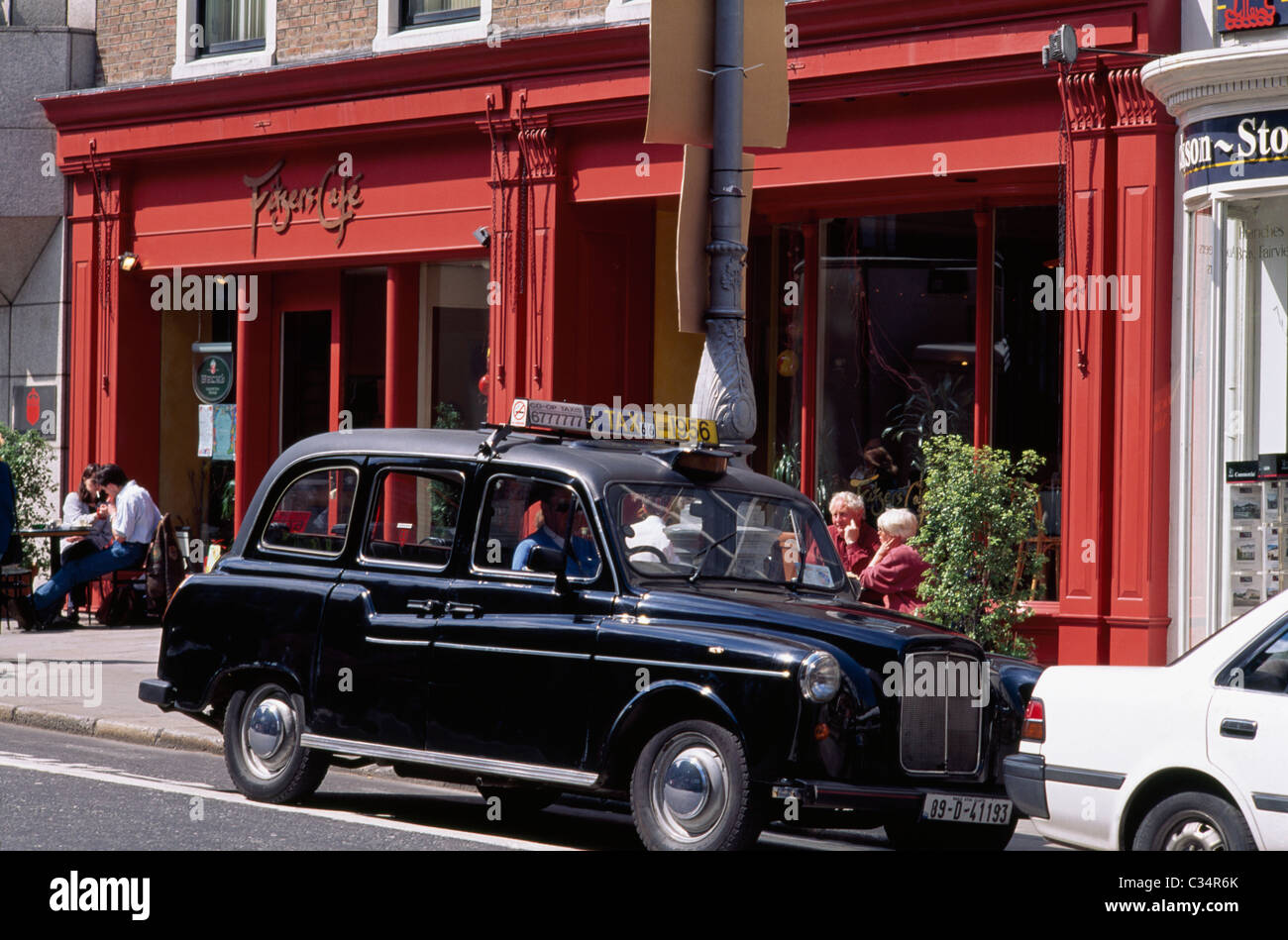 Dawson Street,Co Dublin,Ireland;Old-Fashioned Taxi Outside A Cafe Stock ...