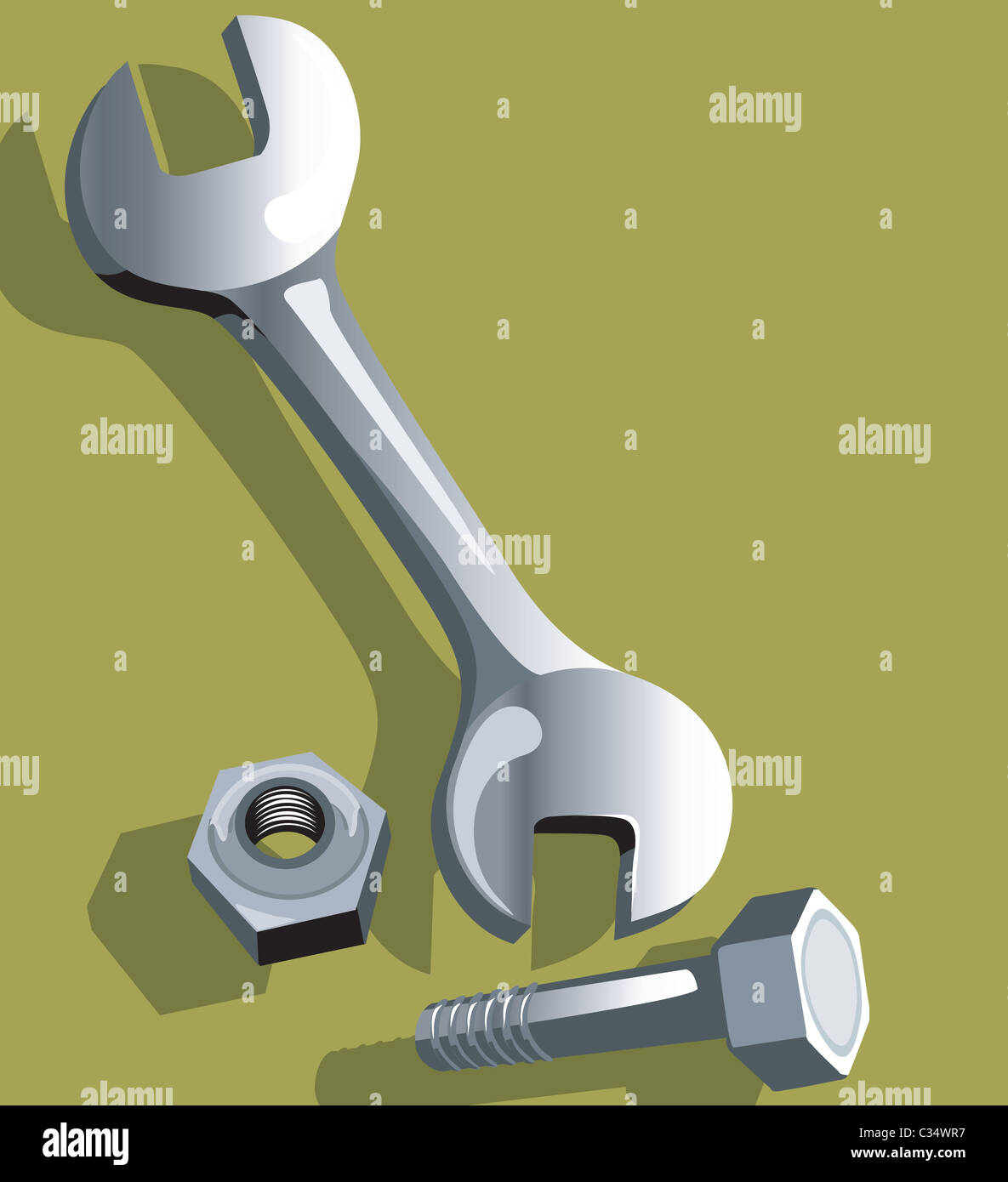 spanner with metallic nut and bolt Stock Photo - Alamy