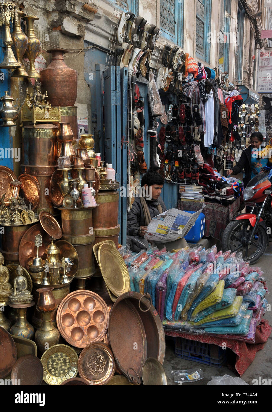 Nepal kathmandu street shop copper brass hi-res stock photography and ...