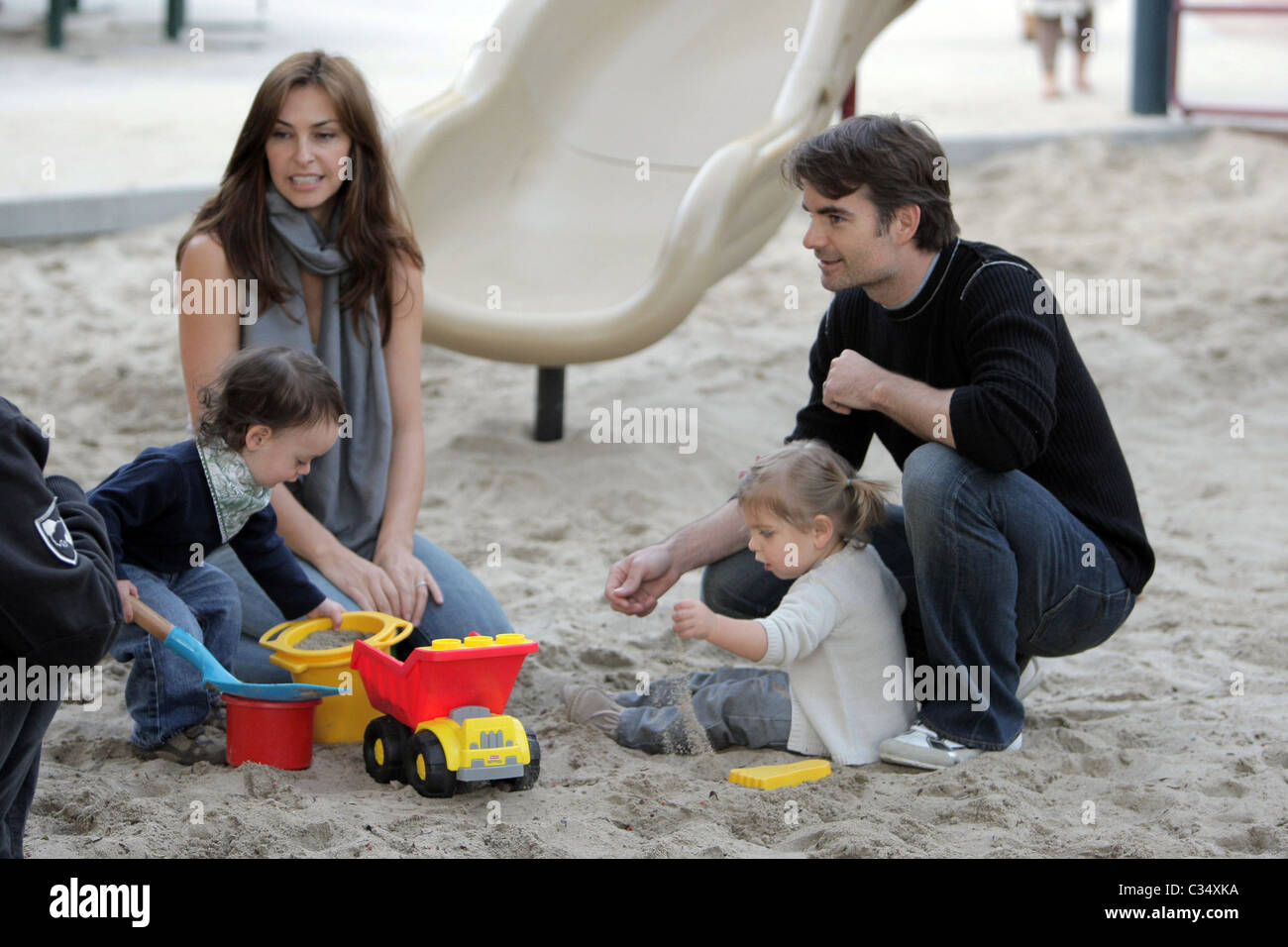 Jeff Gordon and wife Ingrid Vandebosch play with their kids at ...