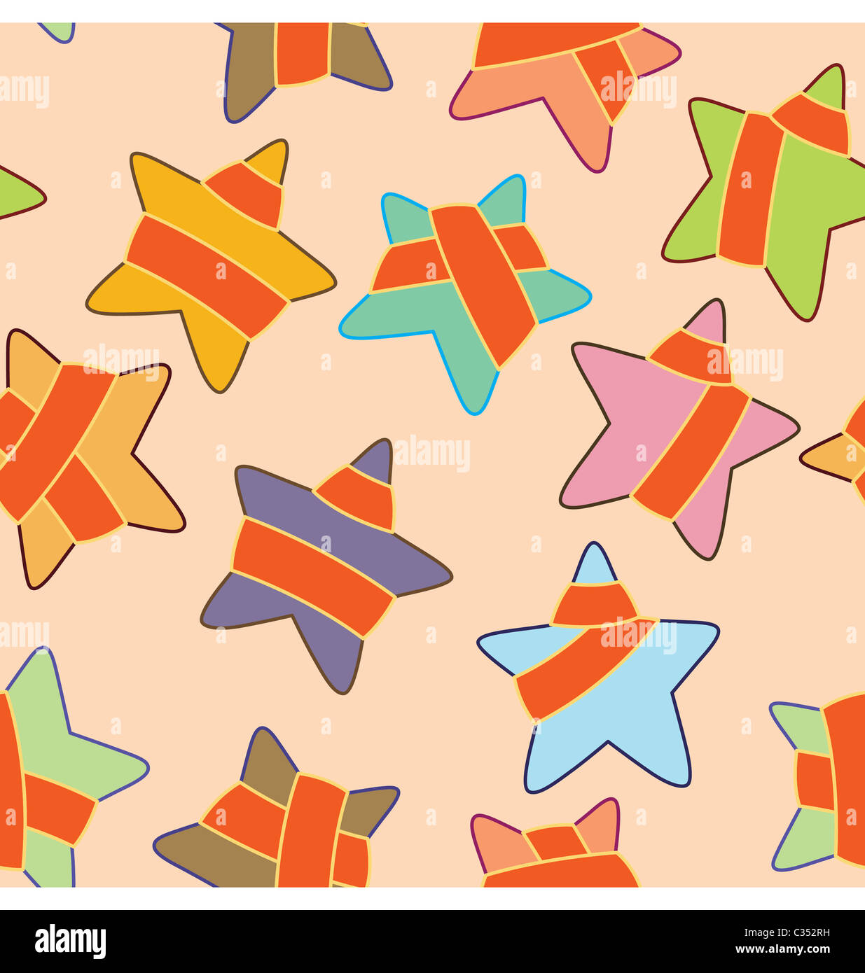 Seamless pattern of colorful stars wrapped with ribbon depicting ...