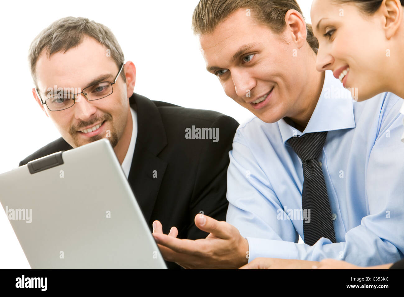 Portrait of executive specialists working with laptop Stock Photo - Alamy