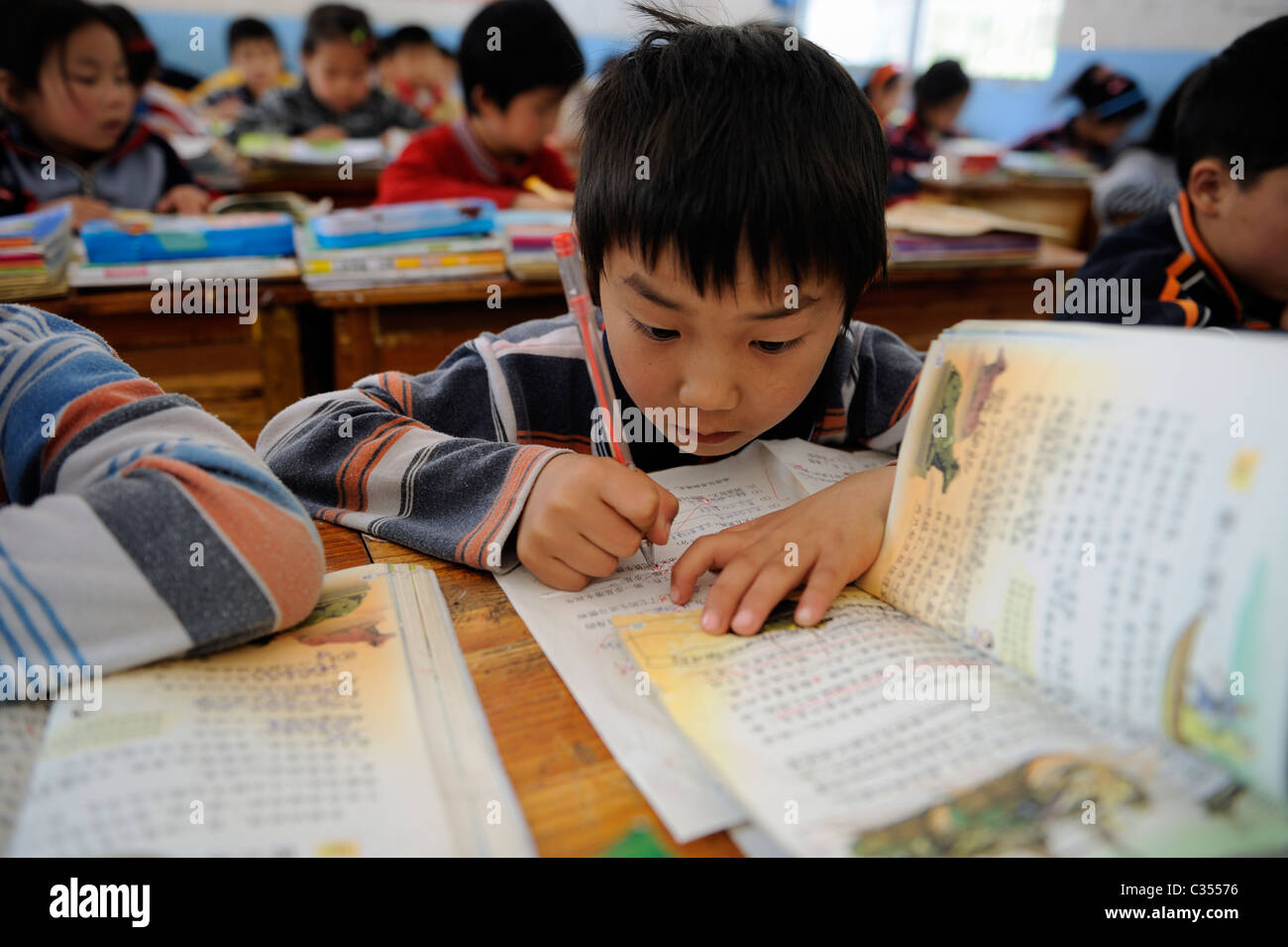 Chinese primary school students attend class in remote countryside in ...