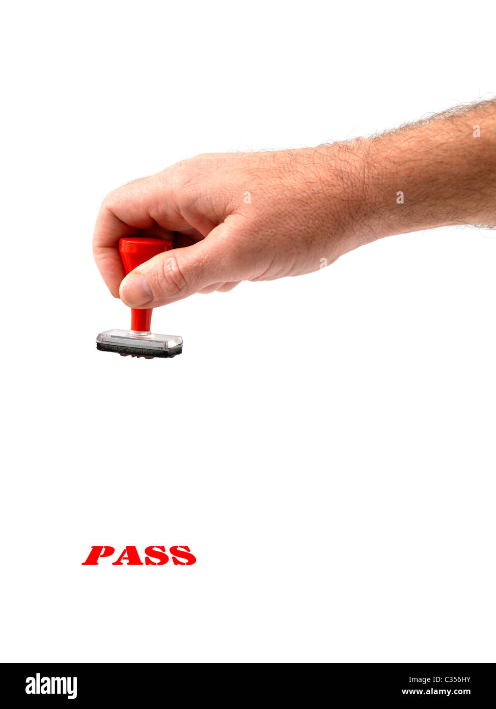 A rubber stamp hand held isolated against a white background Stock ...