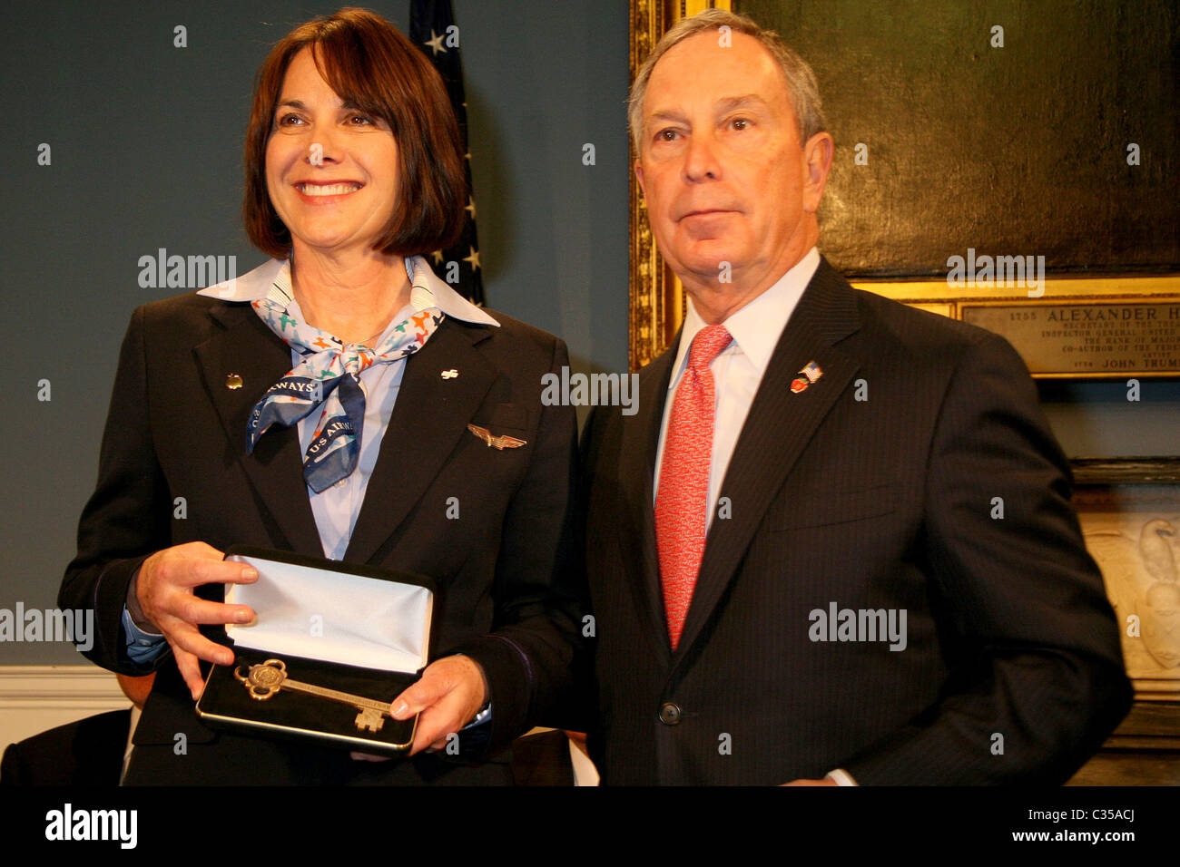 Flight Attendant Doreen Welsh and Mayor Michael Bloomberg Pilot Chesley ...