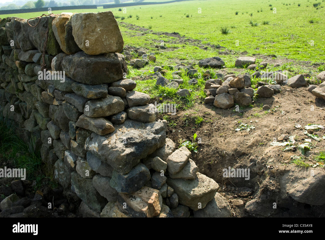 A cross section of a dry stone wall, showing the batter Stock Photo - Alamy