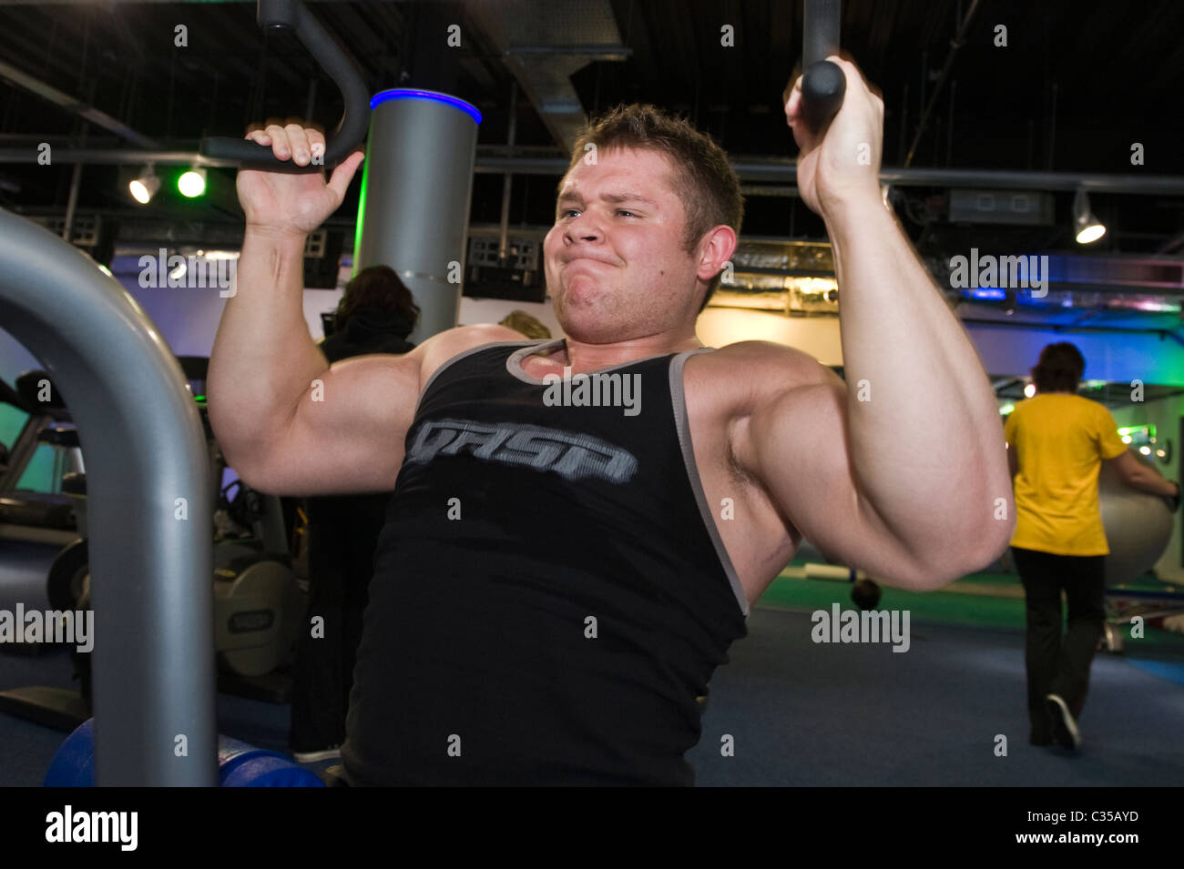 Welsh bodybuilder Rhys Evans pictured working out in a Cardiff gym ...