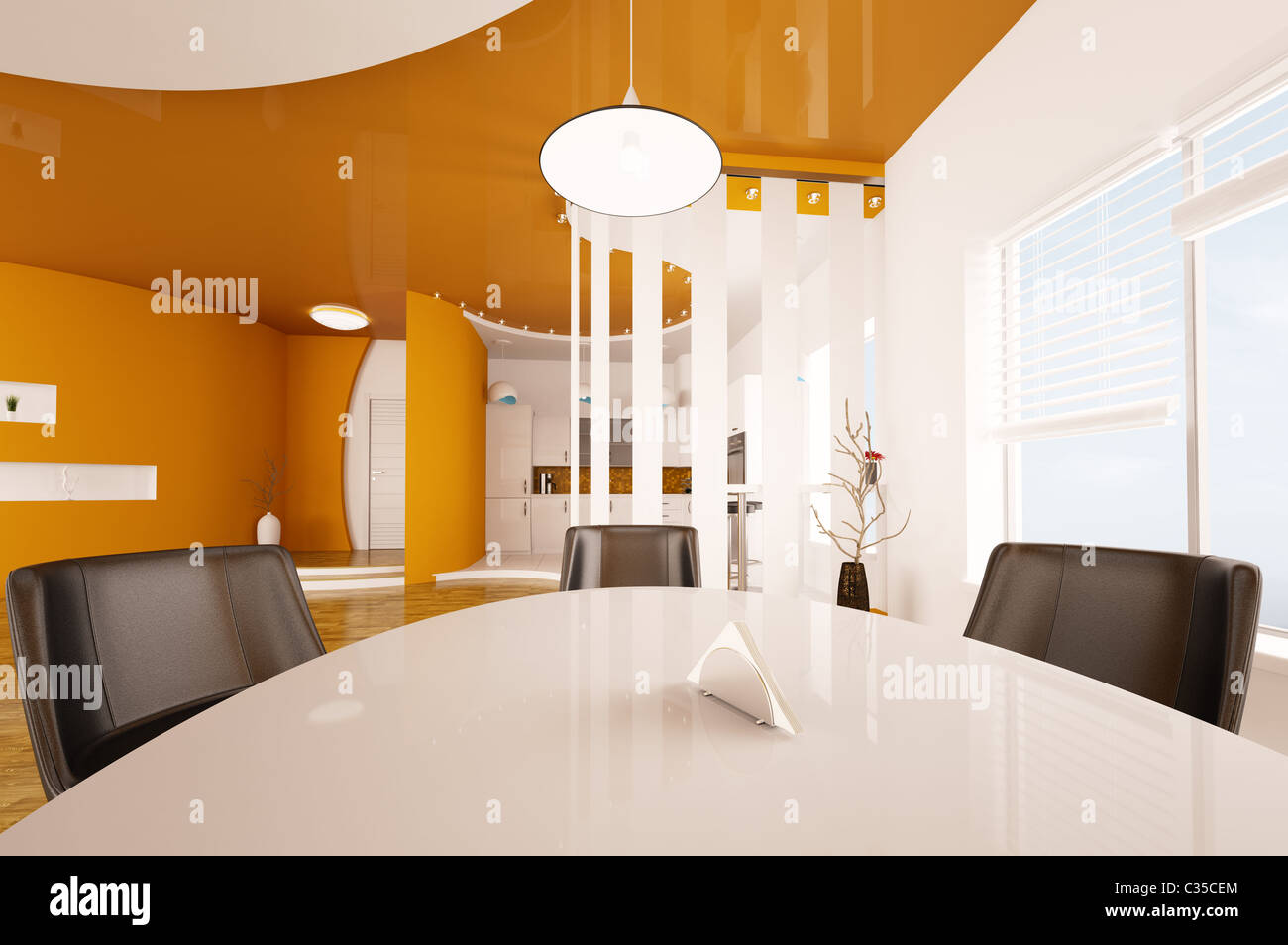 Interior design of modern dining room and kitchen 3d render Stock Photo ...