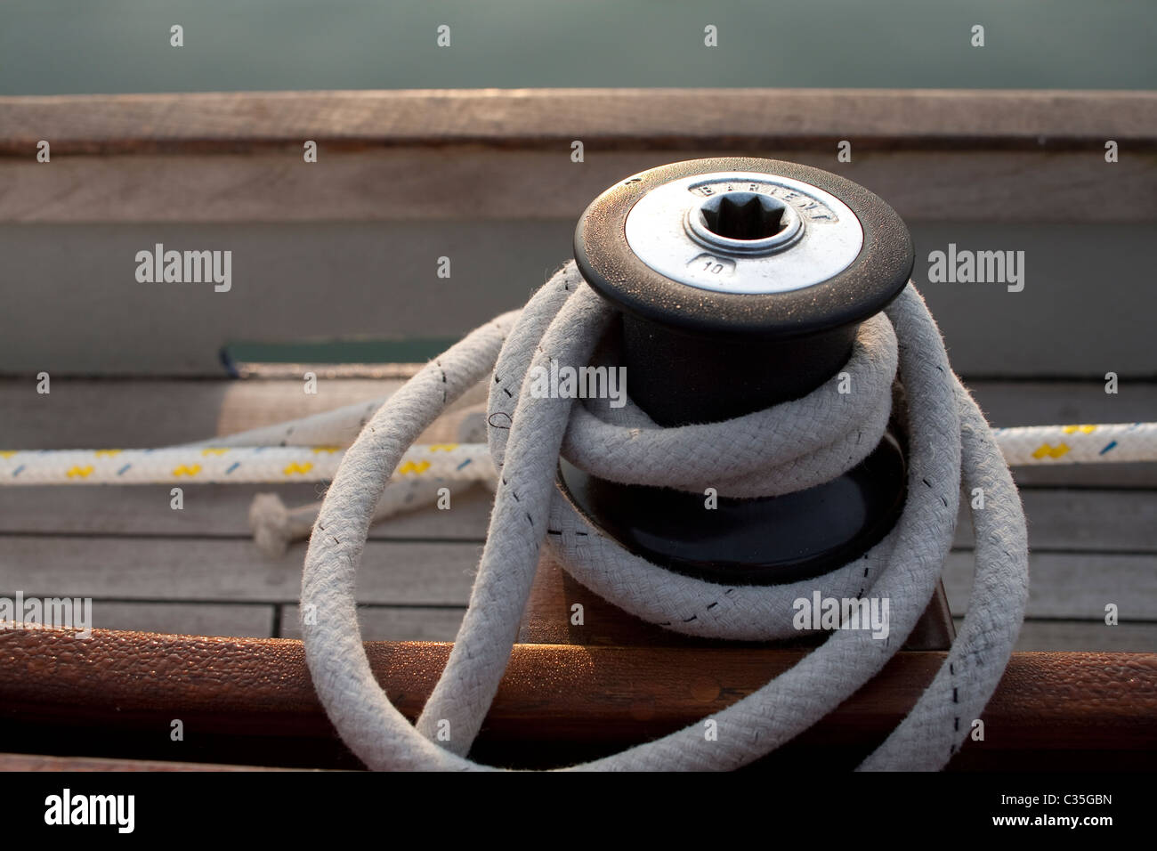Sailing Boat Yacht Winch and Sheet Rope Stock Photo - Alamy